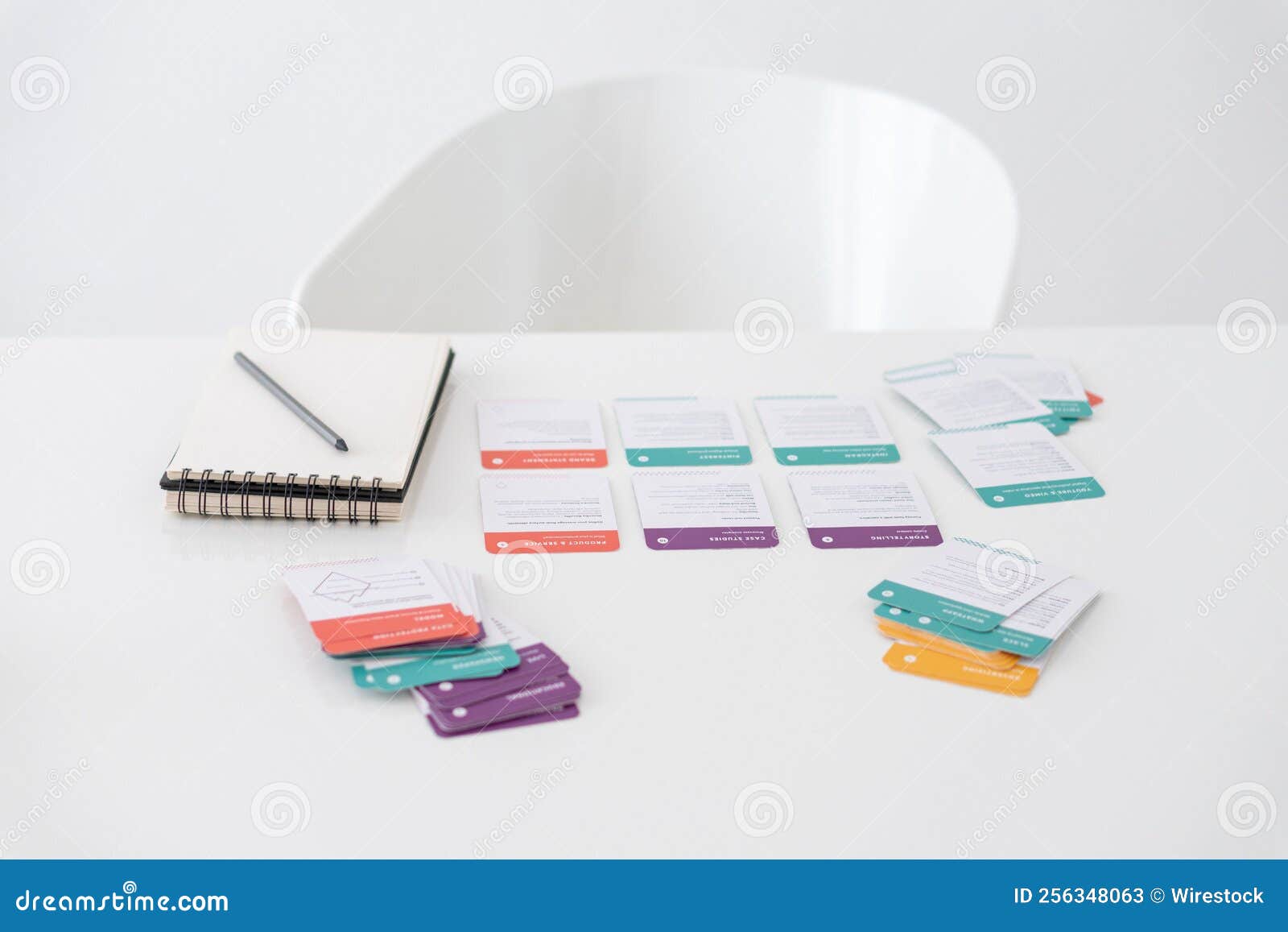 Flat Lay of a Notepad and Note Cards on a White Table Stock Image ...