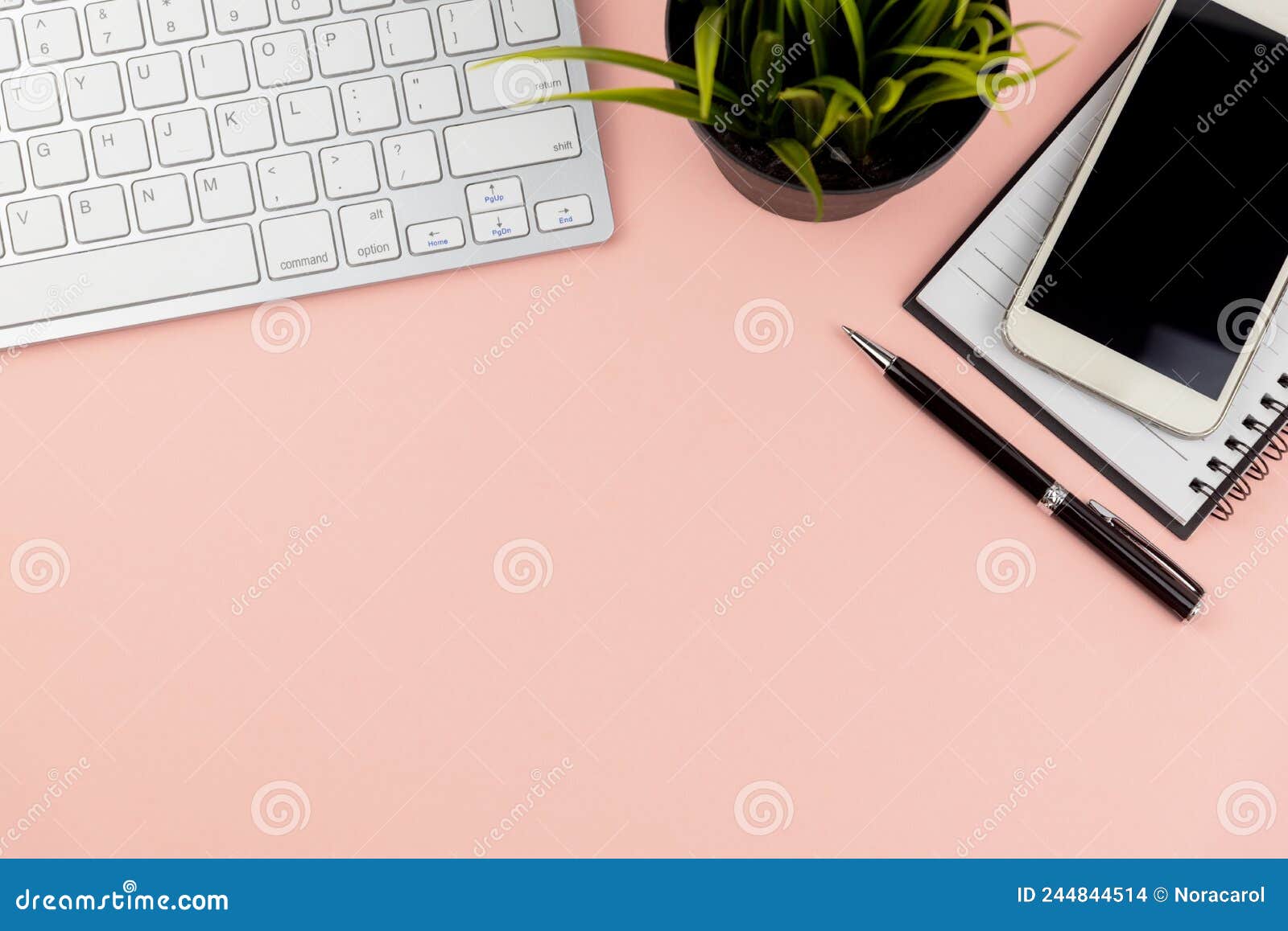 Flat Lay Office Desk with Computer Keyboard, Smart Phone, Pen, Note Pad ...