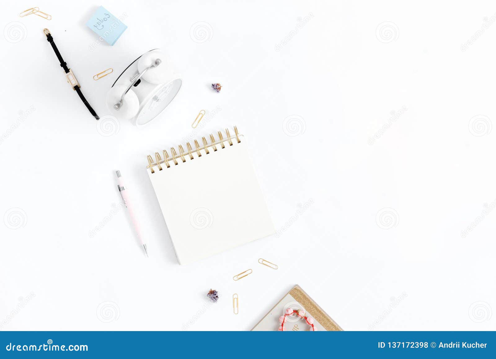 Flat Lay Office Workspace Notepad Top View Minimal Workplace Stock ...