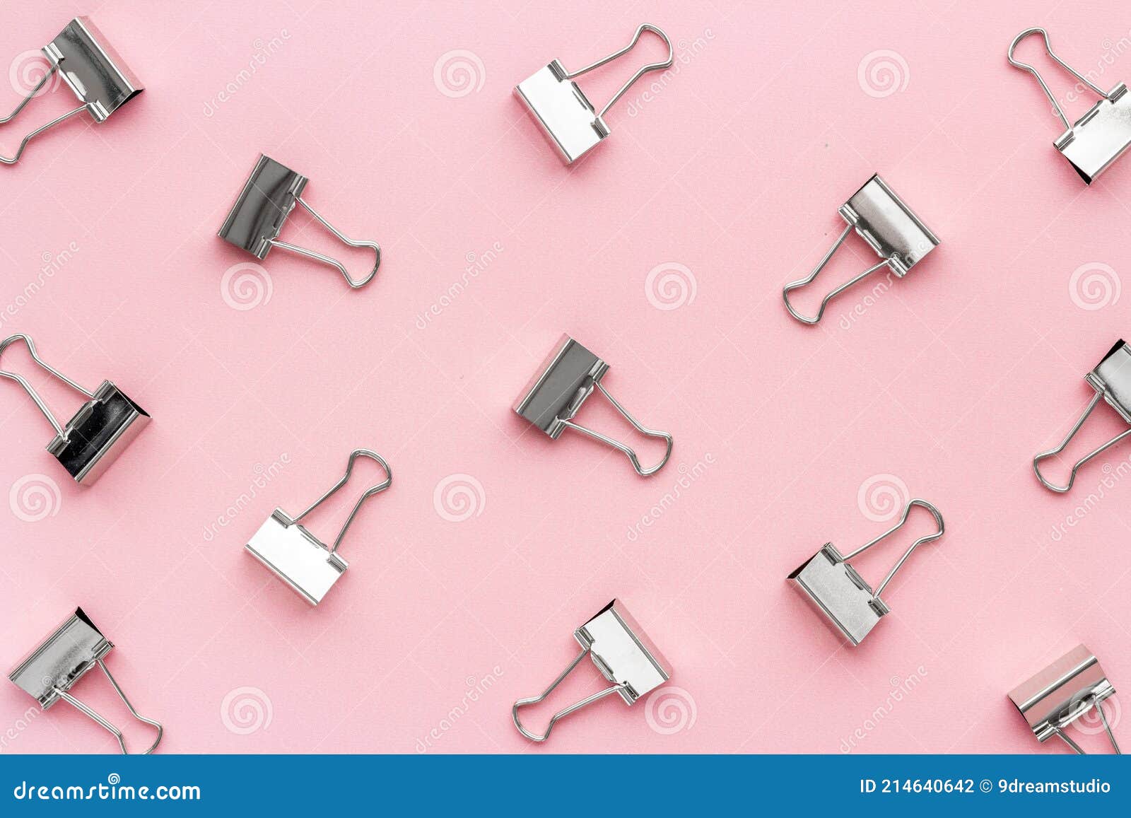 Flat Lay of Paper Binder Clips, Office Supplies Pattern Stock Photo ...