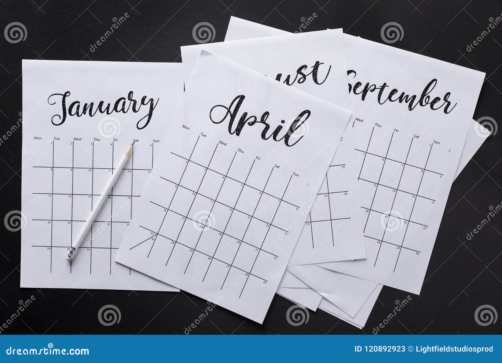 Flat Lay with Paper Calendar and Pencil Stock Image - Image of calendar ...