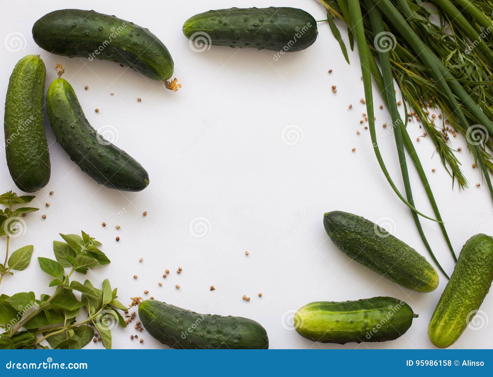Flat Lay Pattern with Cucumbers and Greenery Stock Photo - Image of ...