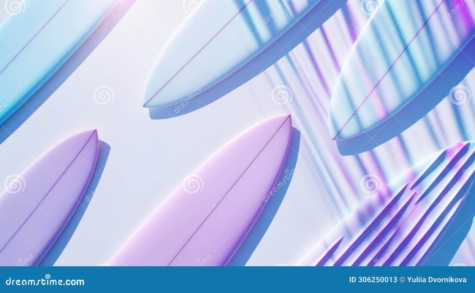 Flat Lay Pattern of Surfboards, Pastel Violet and Blue Colours. White ...