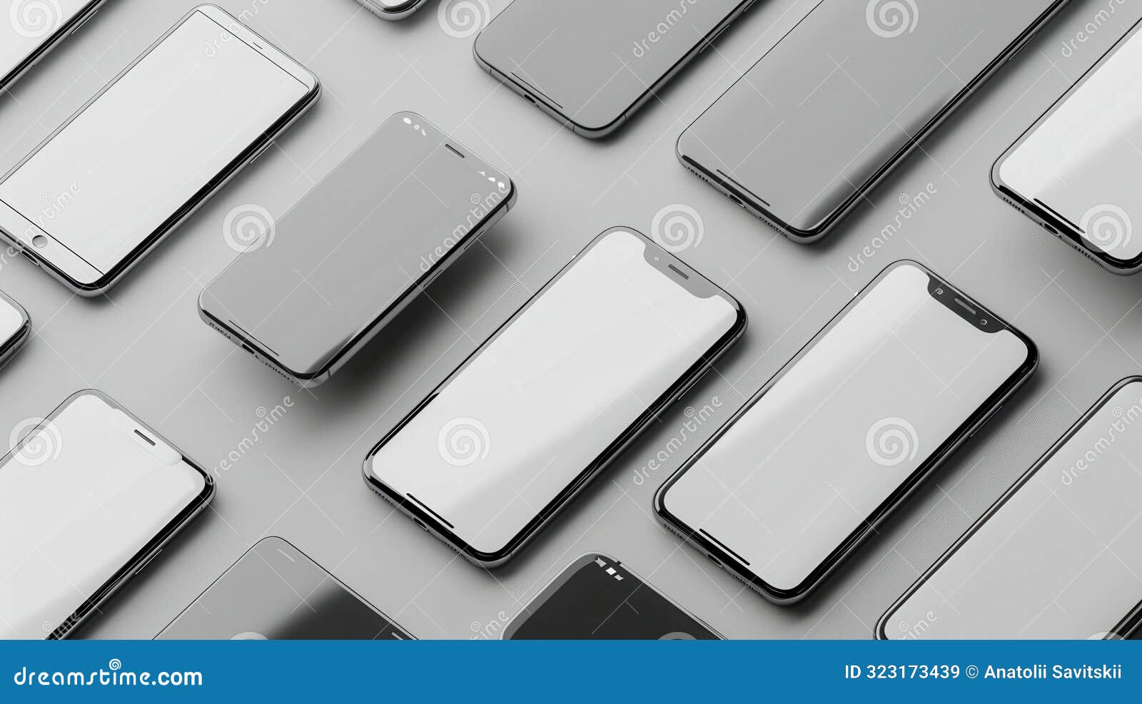 A Flat Lay Photo of Several Modern Smartphones Arranged in Different ...