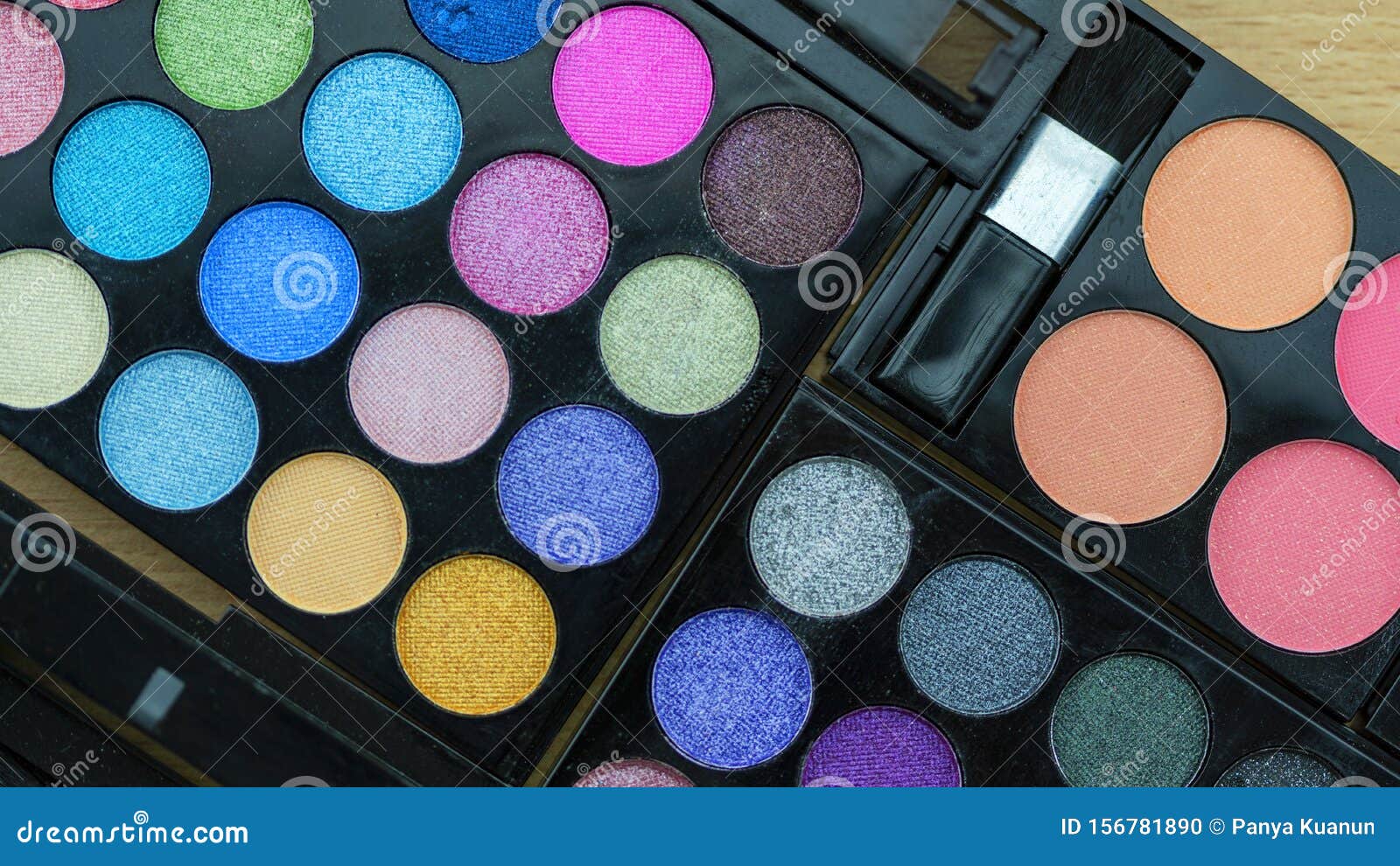 Flat Lay Photo of Various Makeup Brush, Eyeshadow and Cosmetics Stock ...
