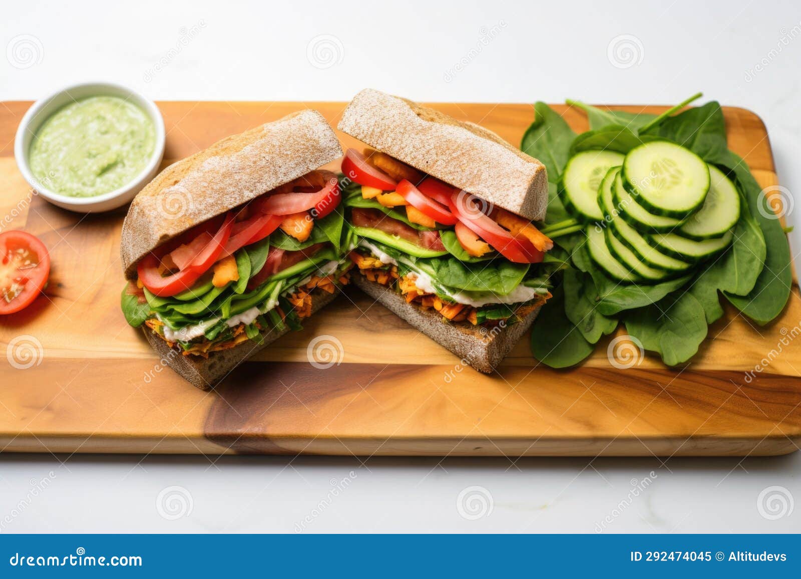 Flat Lay Photo of Veggie Sandwich on a Rectangular Board Stock Image ...