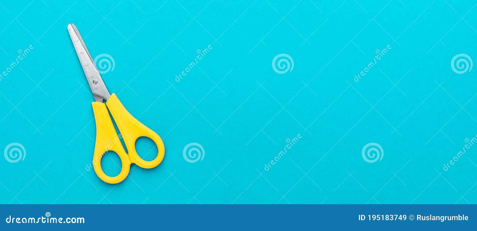 Flat Lay Photo of Yellow Scissors on the Blue Background with Copy ...
