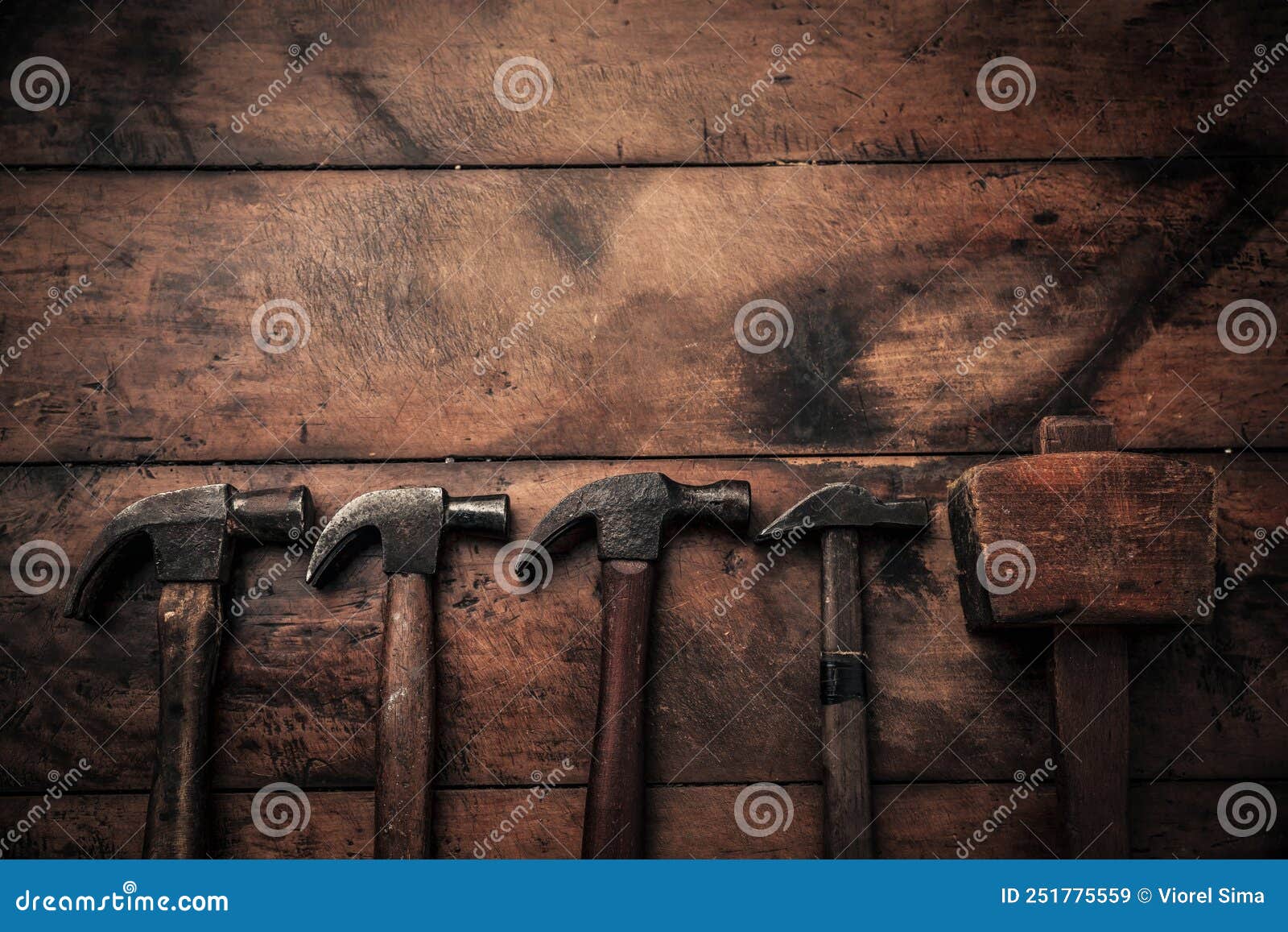 Flat Lay Picture of Rusty Carpenter Equipment Hammers on Top of ...
