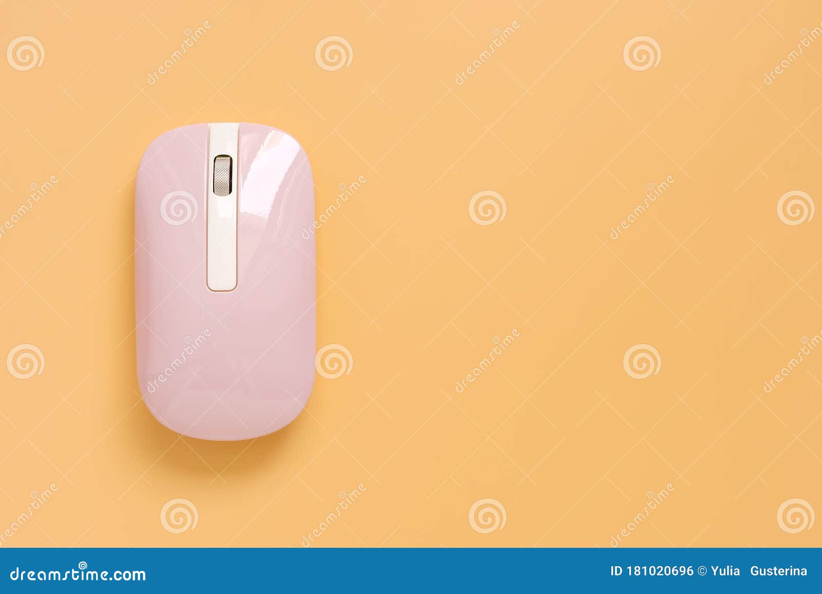 A Flat Lay Pink Wireless Computer Mouse on a Yellow Pastel Background ...