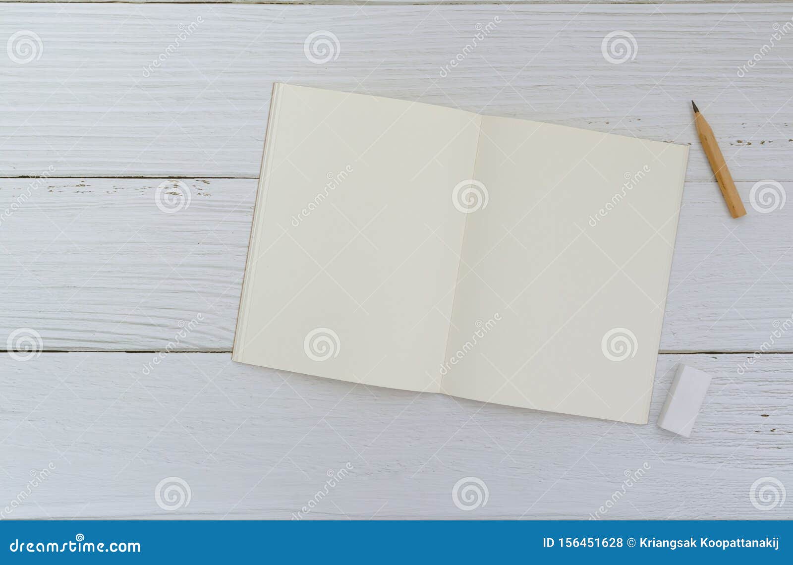 Flat Lay of Plain Notebook with Brown Pencil and Rubber on White ...