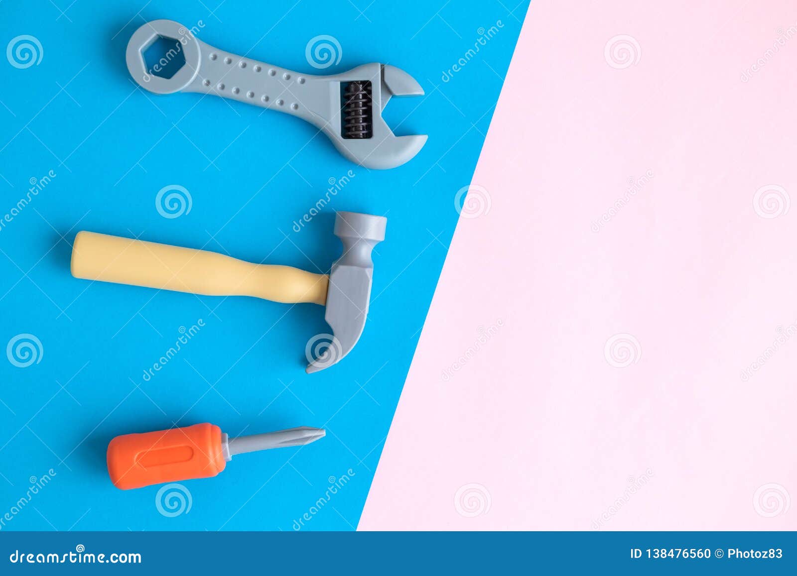 Flat Lay of Plastic Hand Tools Abstract on Colorful Background Stock ...