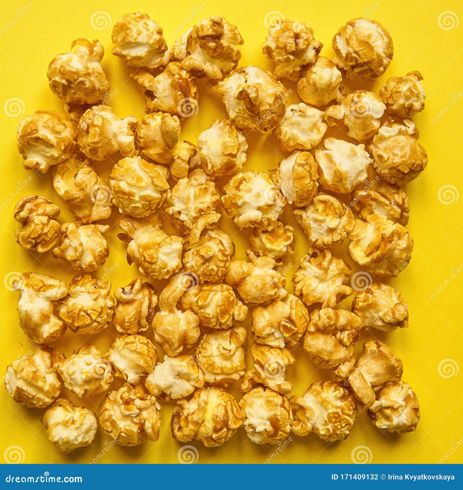 Flat Lay Popcorn on a Bright Yellow Background. Top View Stock Photo ...