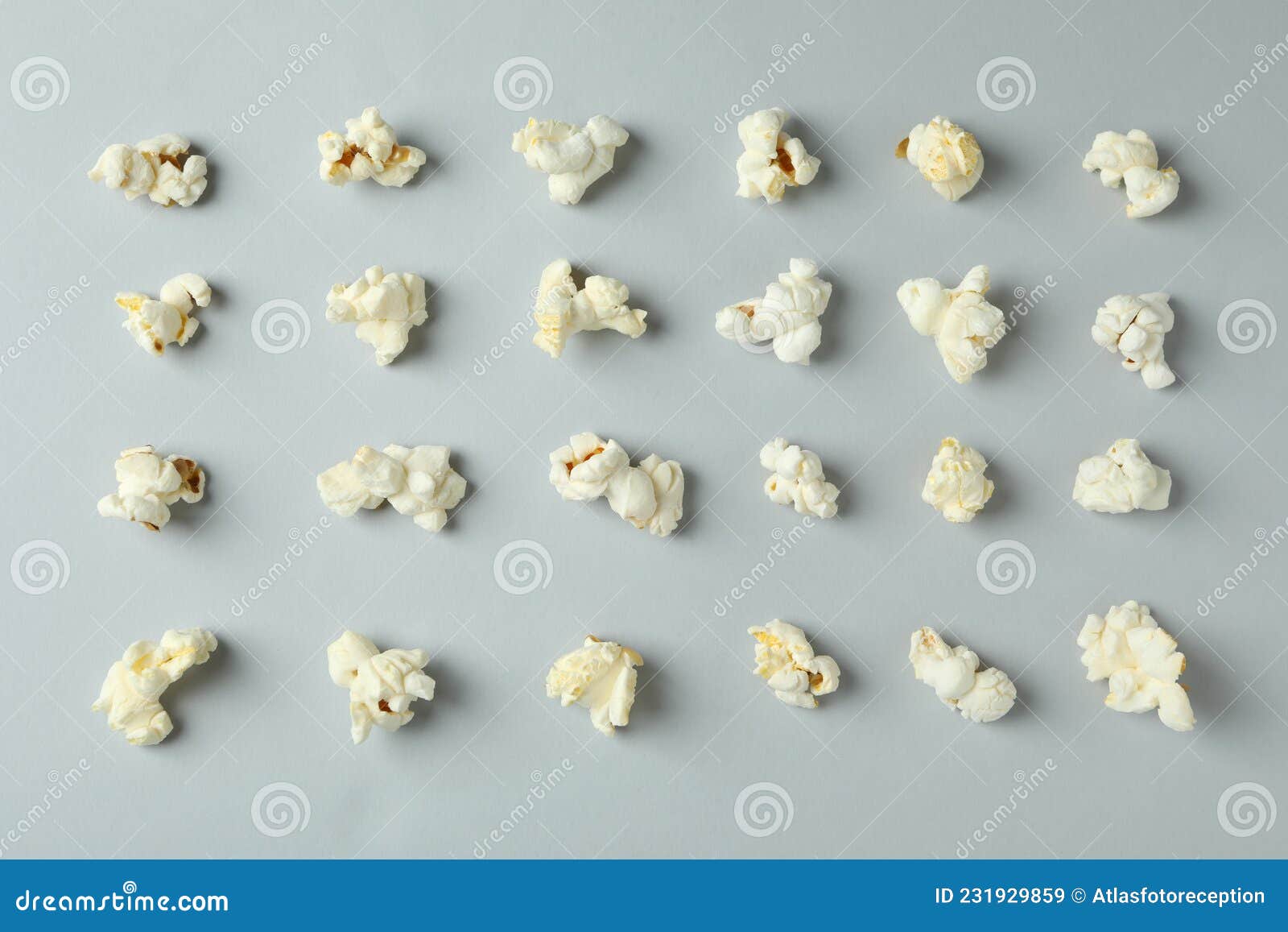 Flat Lay with Popcorn on Light Gray Background Stock Image - Image of ...