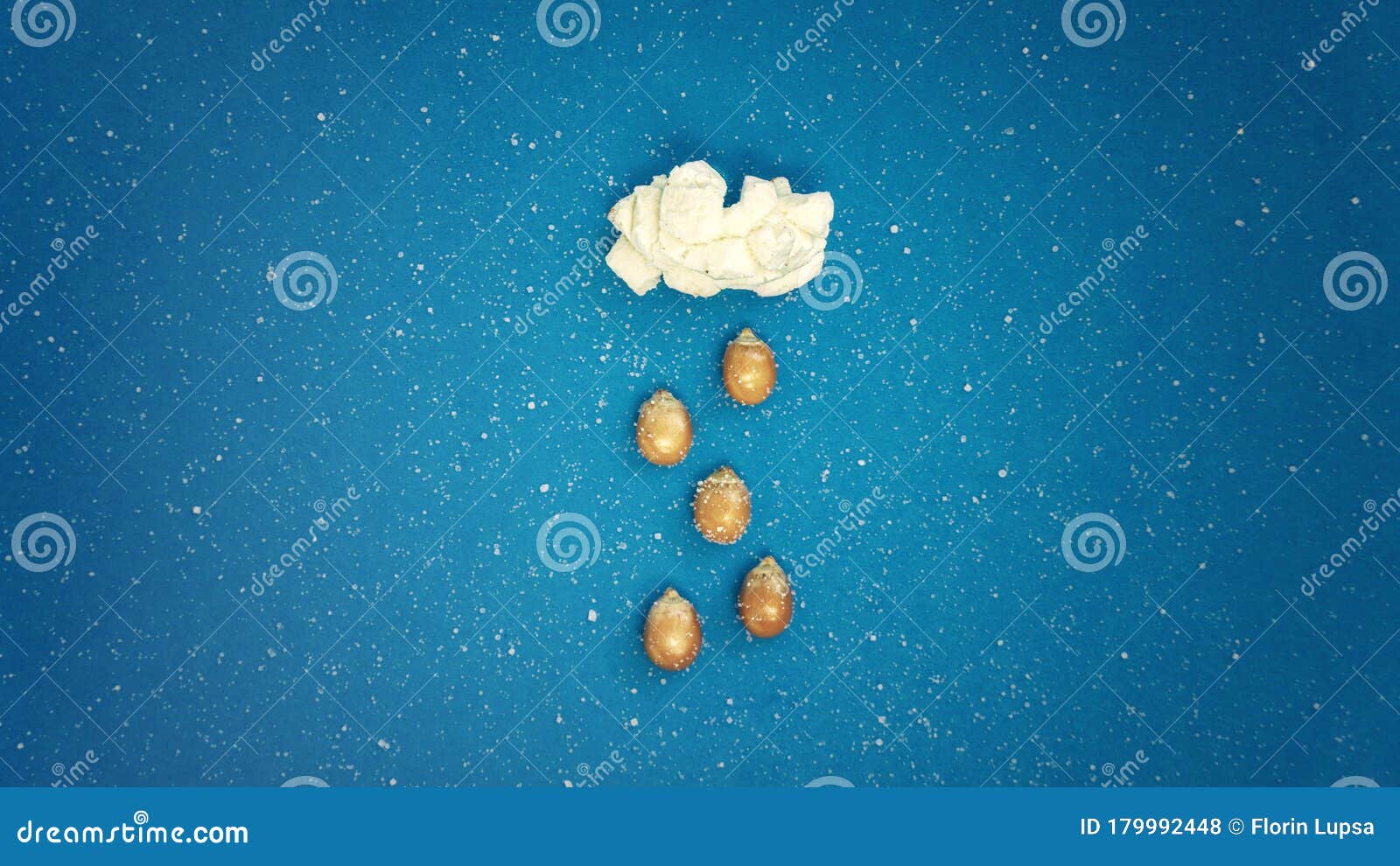 Flat Lay Of Of Popcorn Looking Like A Cloud And Raining From The Cloud ...