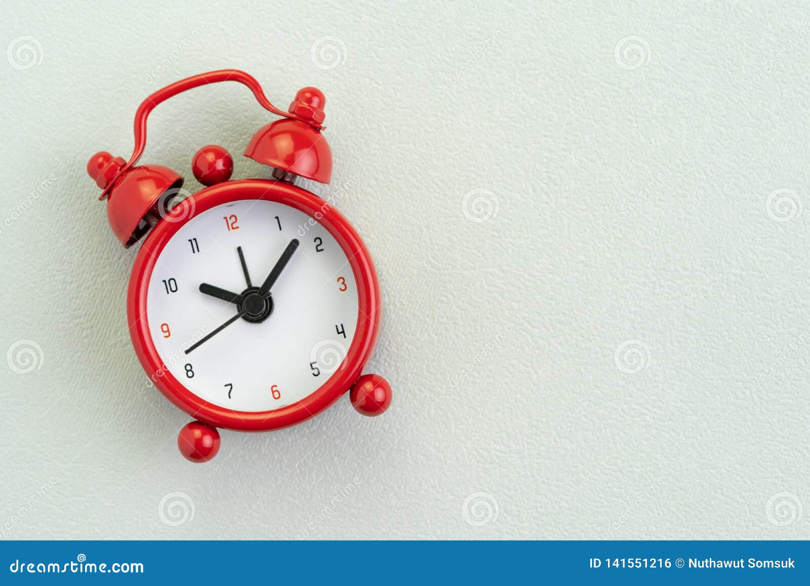 Flat Lay of Red Alarm Clock on Texture White Background with Copy Space ...