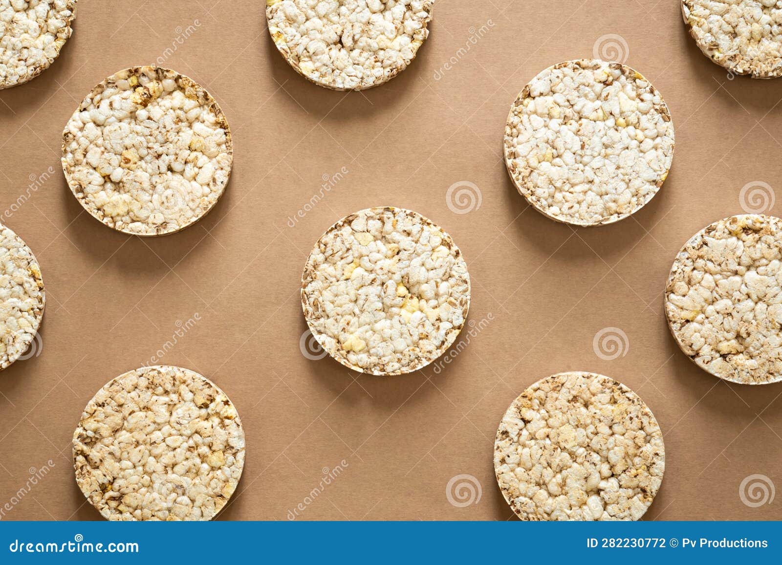 Flat Lay Rice Cake Pattern on a Natural Background, Top View. Stock ...
