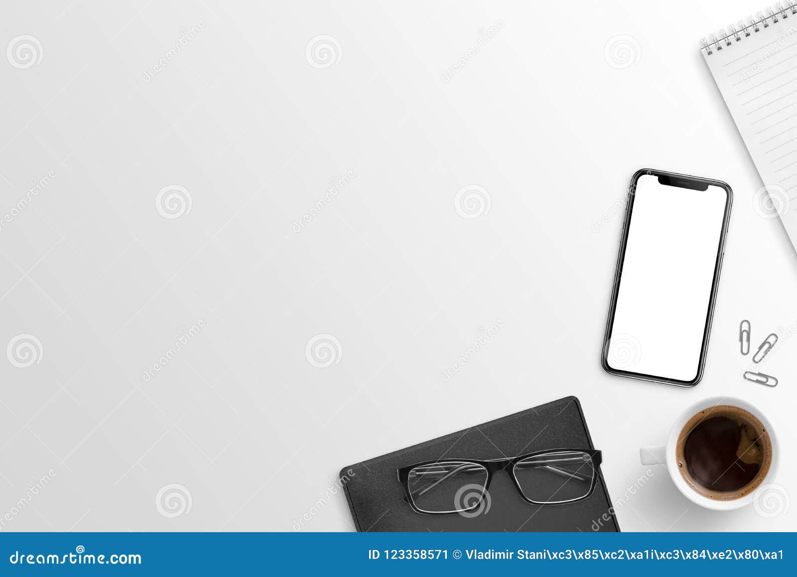 Flat Lay Scene with Smart Phone Mockup. Modern Smart Phone with Curved ...
