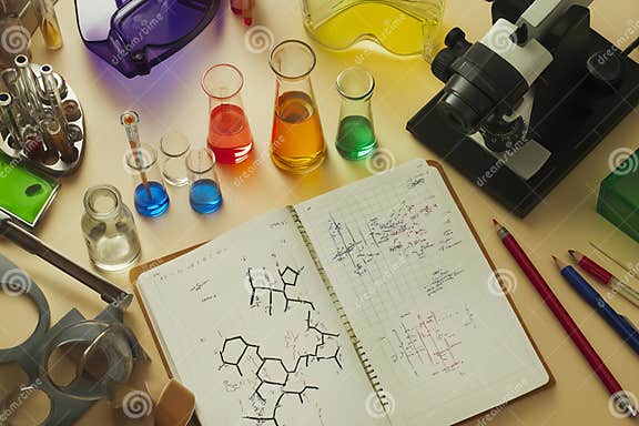 A Flat Lay of Scientific Tools and Objects Including a Microscope Test ...