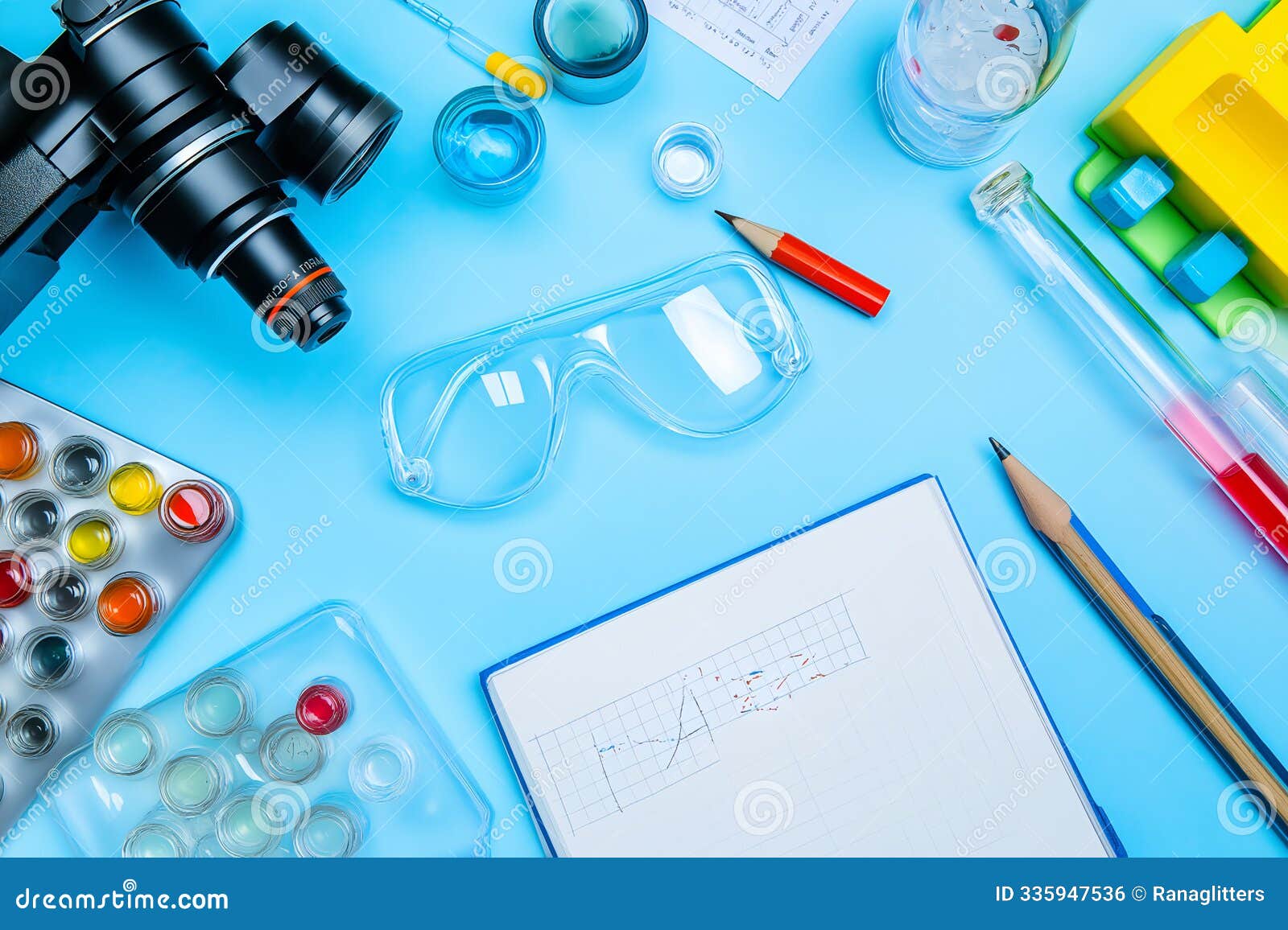 A Flat Lay Of Scientific Tools And Objects Including A Microscope Test ...