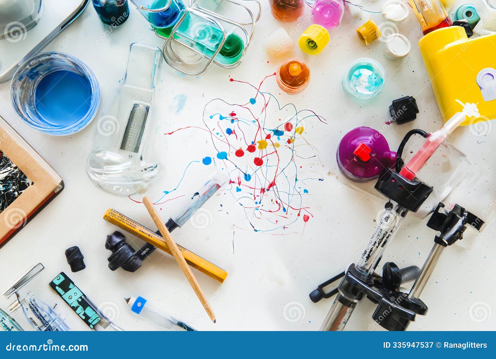 A Flat Lay of Scientific Tools and Objects Including a Microscope Test ...