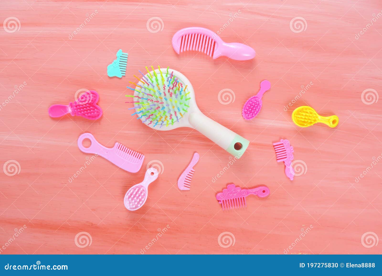 Flat Lay Set of Combs of Different Types and Colors . Stock Photo ...