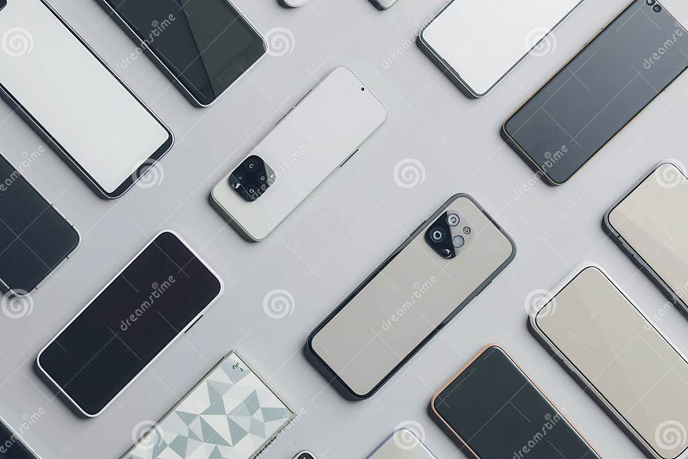 A Flat Lay of Several Modern Smartphones Arranged in Different Angles ...