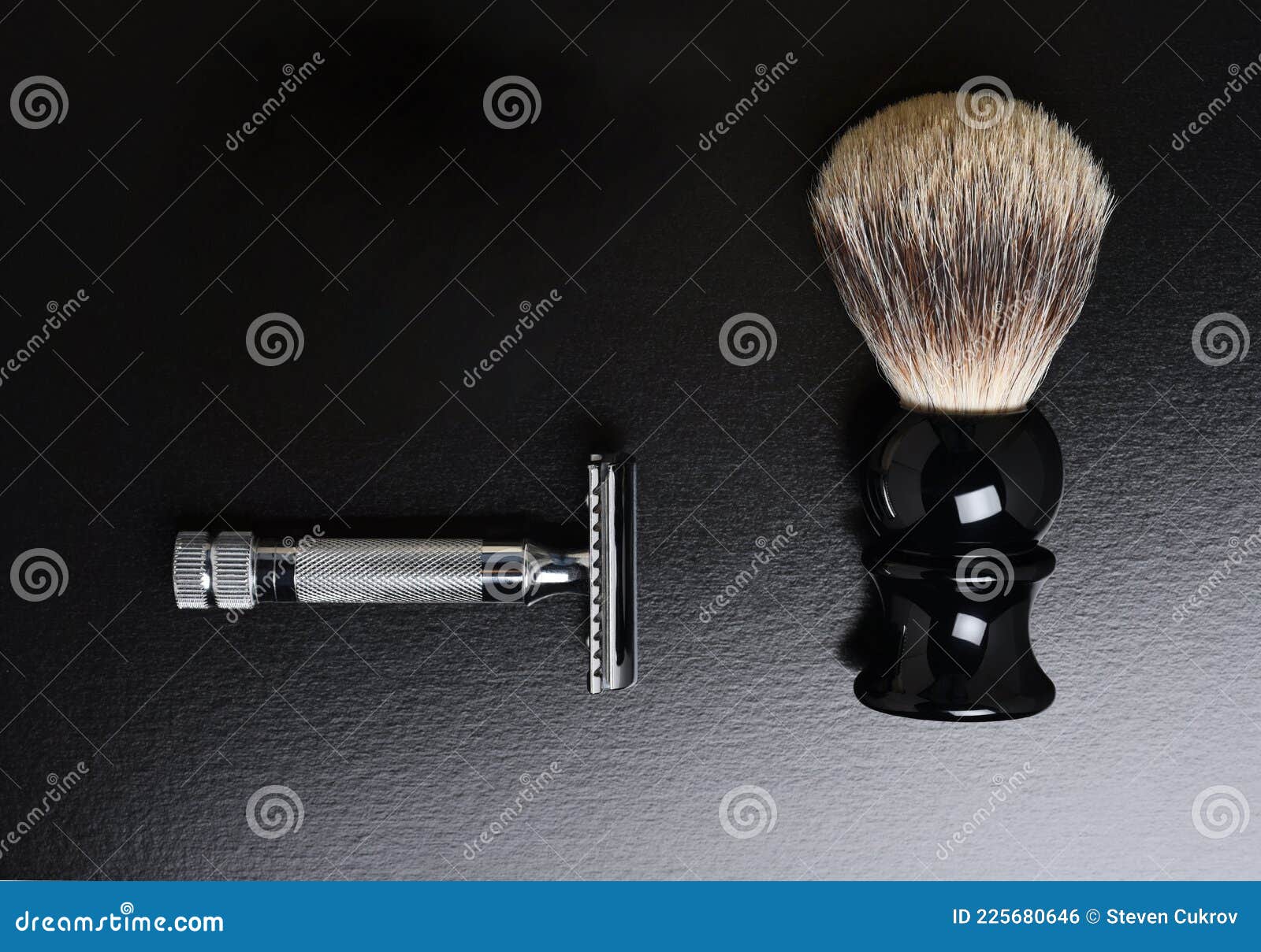 Flat Lay Shaving Still Life. a Razor Shaving and Brush and on Black ...
