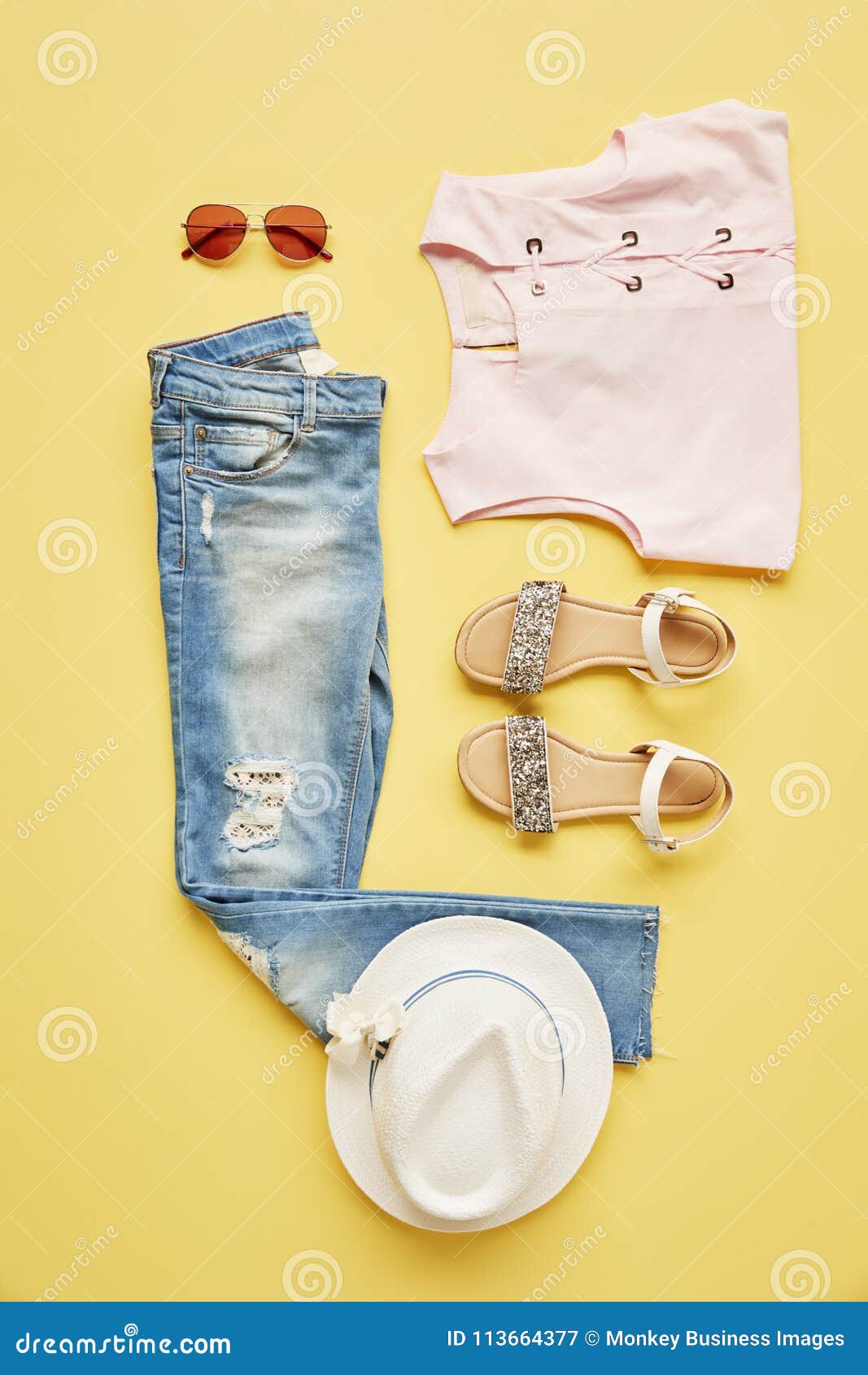 Flat Lay Shot of Female Summer Clothing Stock Image - Image of studio ...