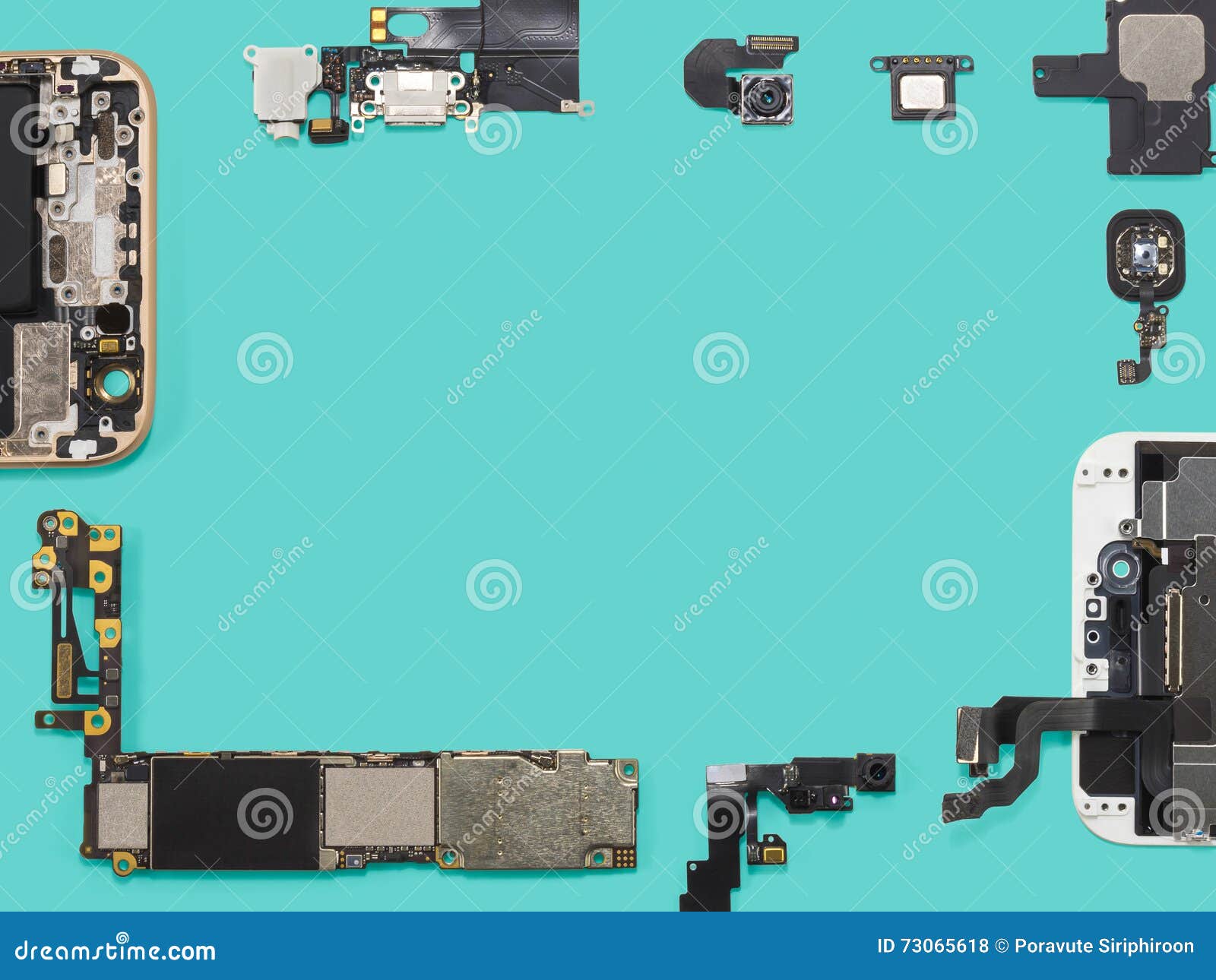 Flat Lay of Smart Phone Components Isolate Stock Photo - Image of ...