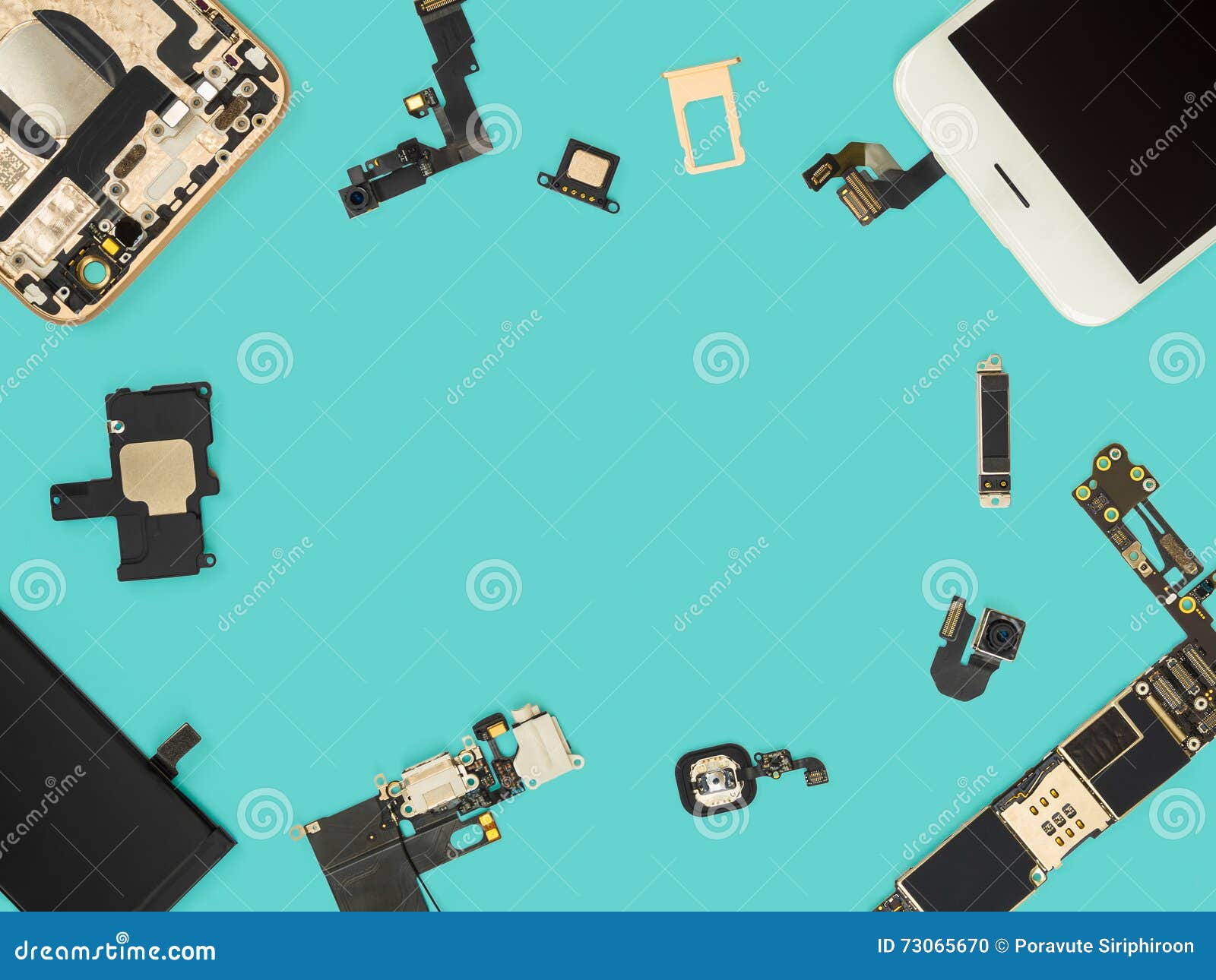 Flat Lay of Smart Phone Components Isolate Stock Photo - Image of ...