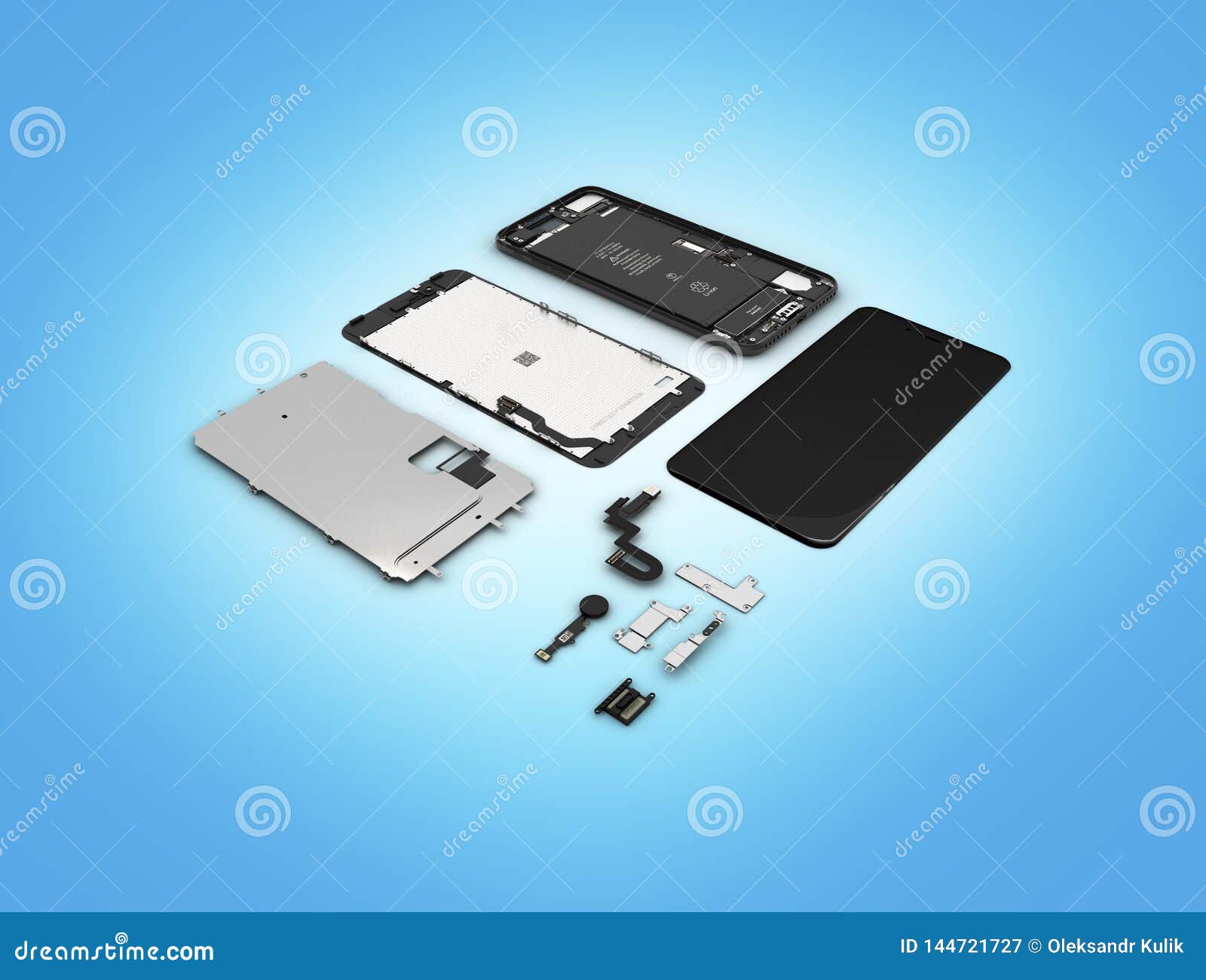 Flat Lay of Smartphone Components on Blue Gradient Background 3d ...