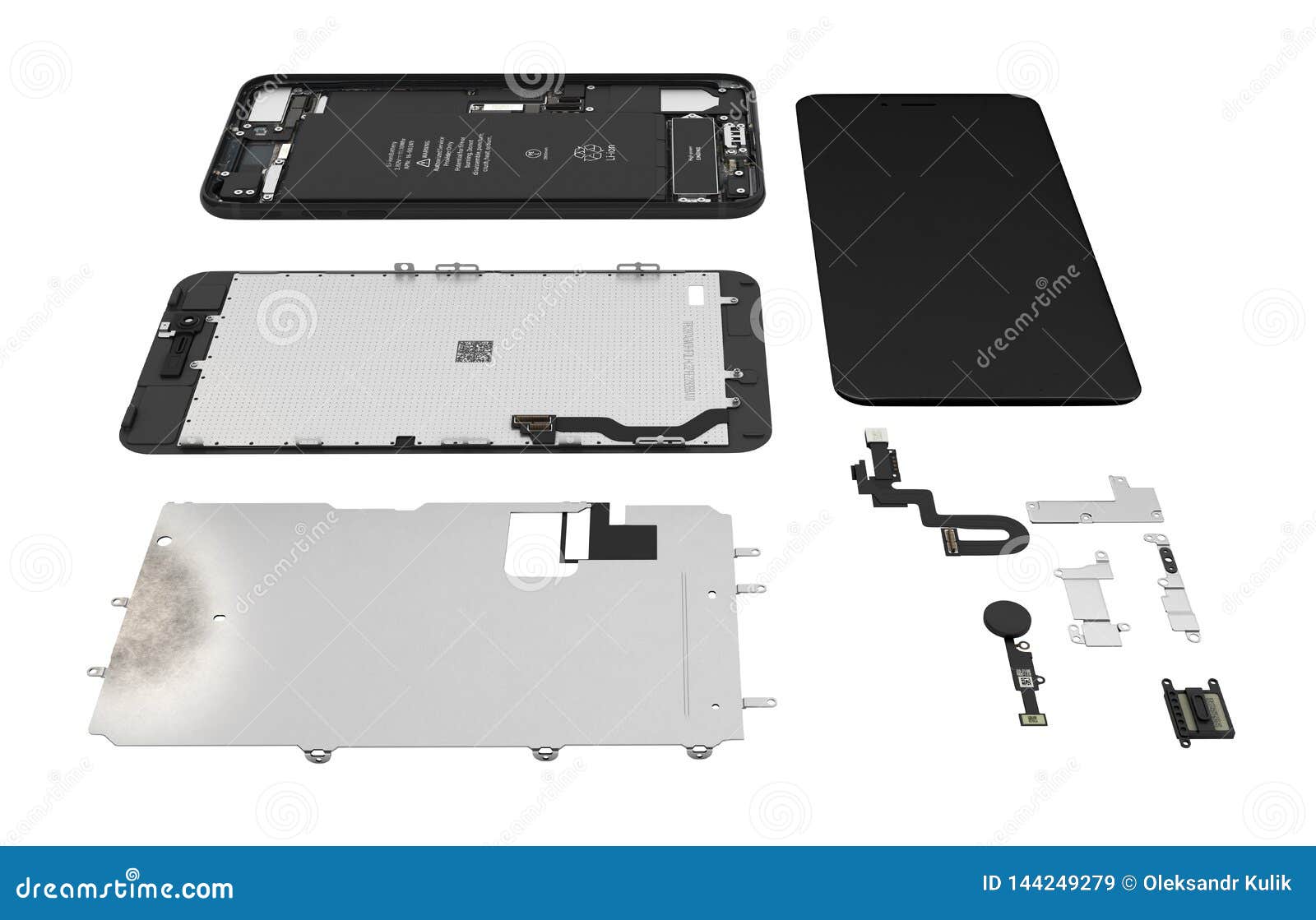 Flat Lay of Smartphone Components on White Background 3d Ilustration ...