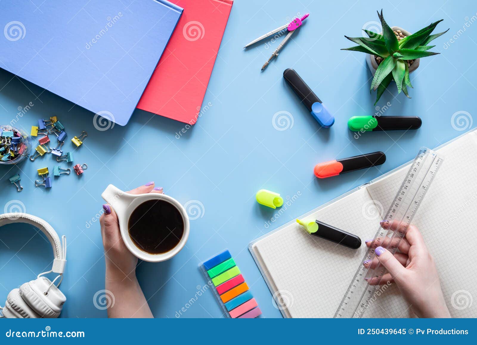 Flat Lay with Stationery Items, Pupil and Student Workplace Concept ...