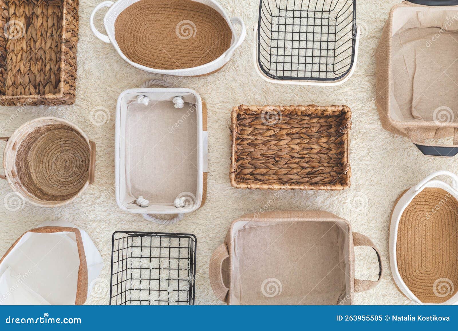 Flat Lay of Storage Boxes; Containers and Baskets with Different Sizes ...