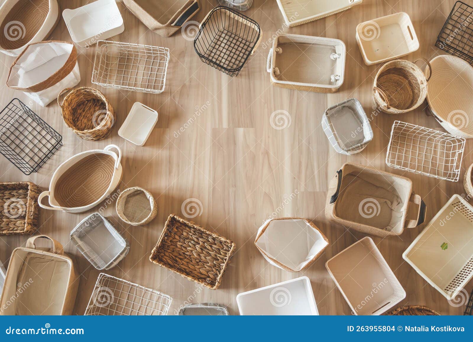 Flat Lay of Storage Boxes; Containers and Baskets with Different Sizes ...
