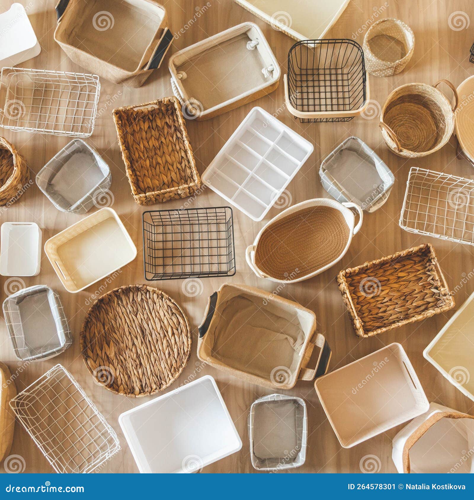 Flat Lay of Storage Boxes; Containers and Baskets with Different Sizes ...