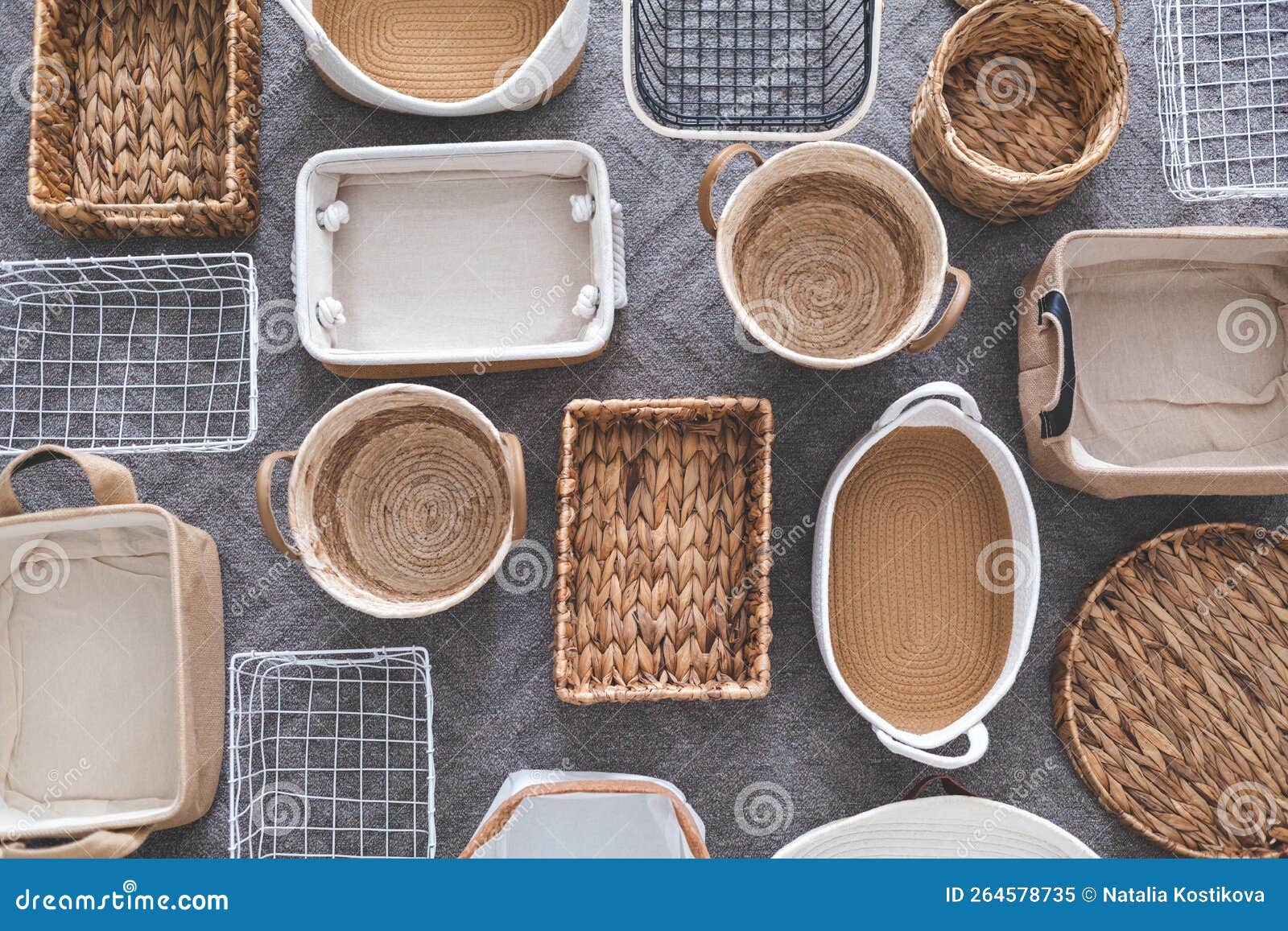 Flat Lay of Storage Boxes; Containers and Baskets with Different Sizes ...