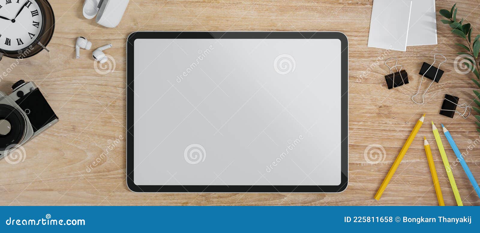 Flat Lay, Study Table Concept, Tablet Mockup on Wood Table Stock ...