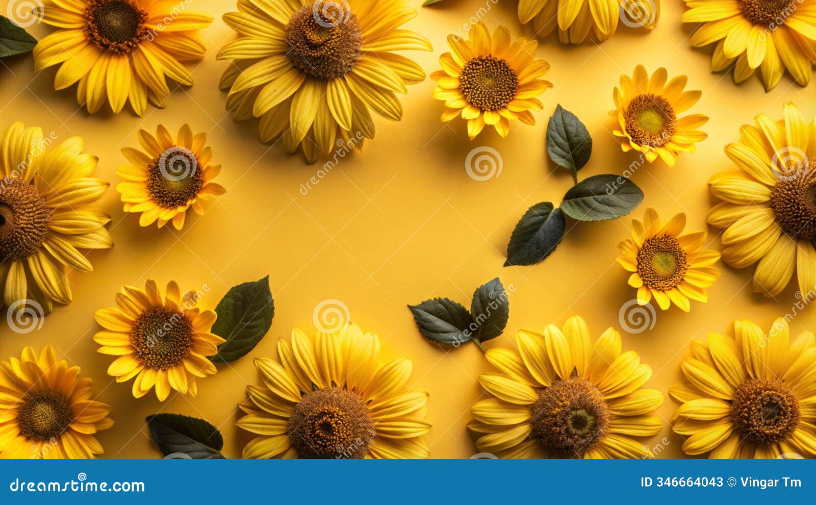 A Flat Lay of Sunflowers and Leaves on a Yellow Background Stock Illustration - Illustration of ...