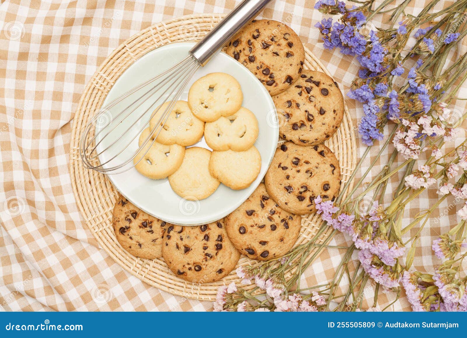 Flat Lay of Sweets, Butter Cookie and Chocolate Chip Cookie in ...
