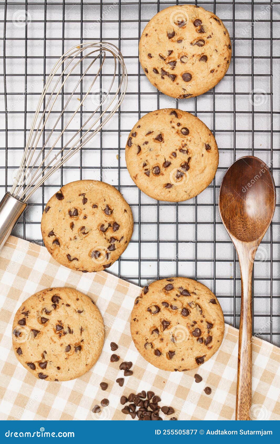 Flat Lay of Sweets, Chocolate Chip Cookie and Confection Equipment on ...