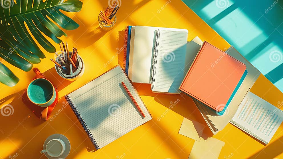 A Flat Lay of Textbooks and Study Notes Arranged Neatly on a Bright ...