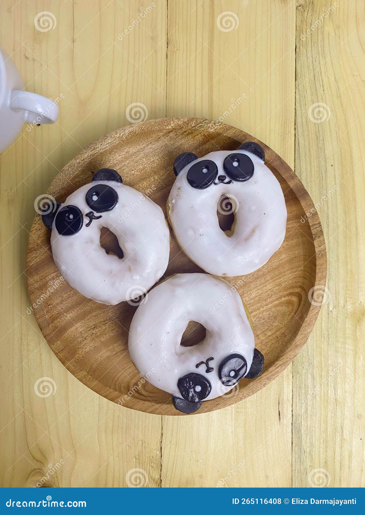 Flat Lay of Three Panda Donuts Stock Photo - Image of delicious, baked ...
