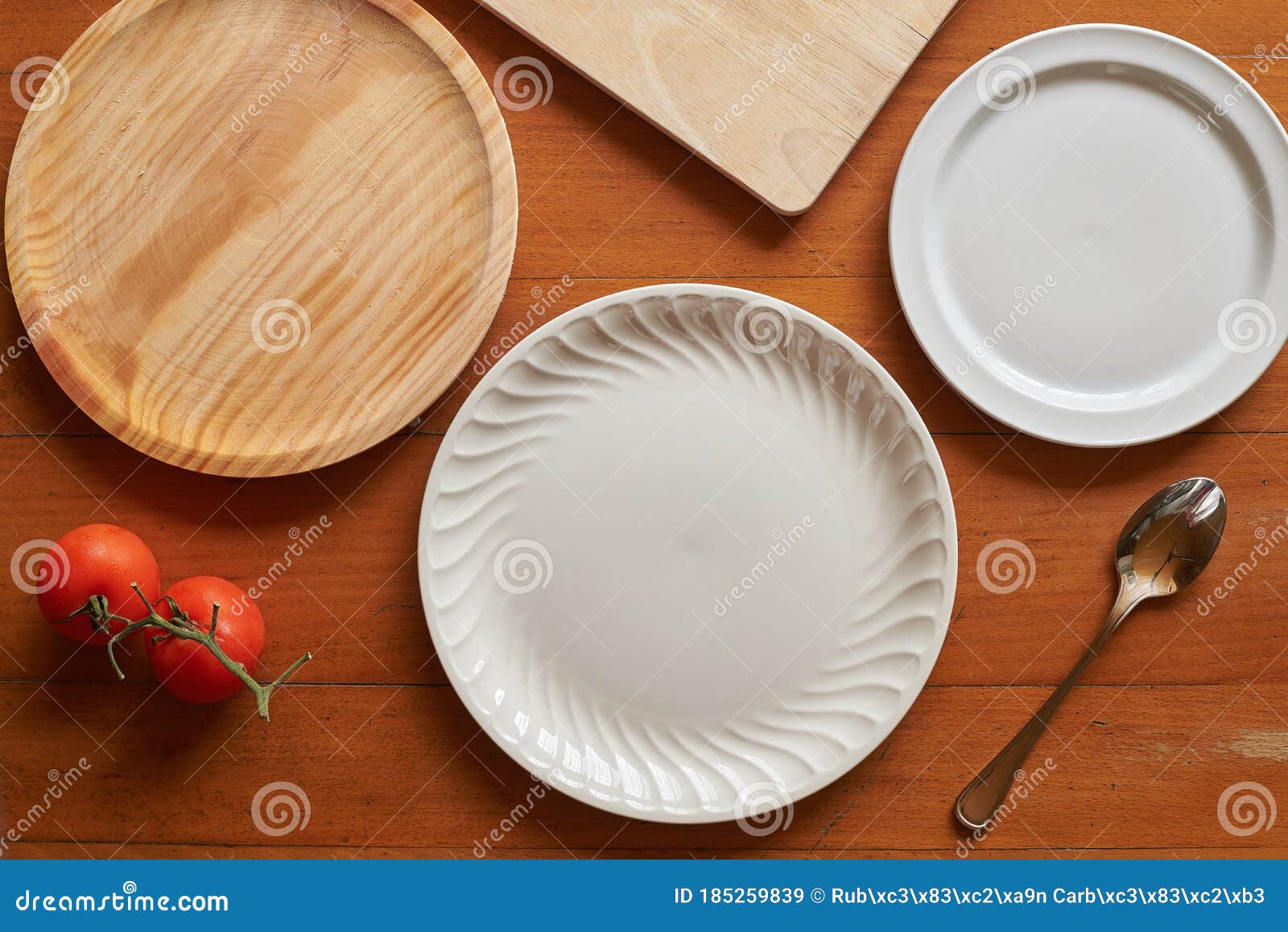 Flat Lay of Three Plates on a Mediterranean Scene Stock Image - Image ...