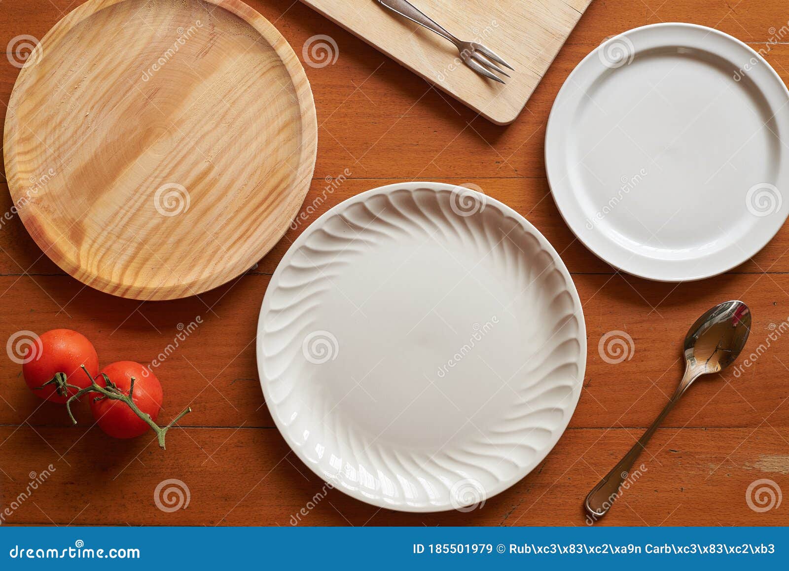 Flat Lay of Three Plates on a Mediterranean Scene Stock Image - Image ...