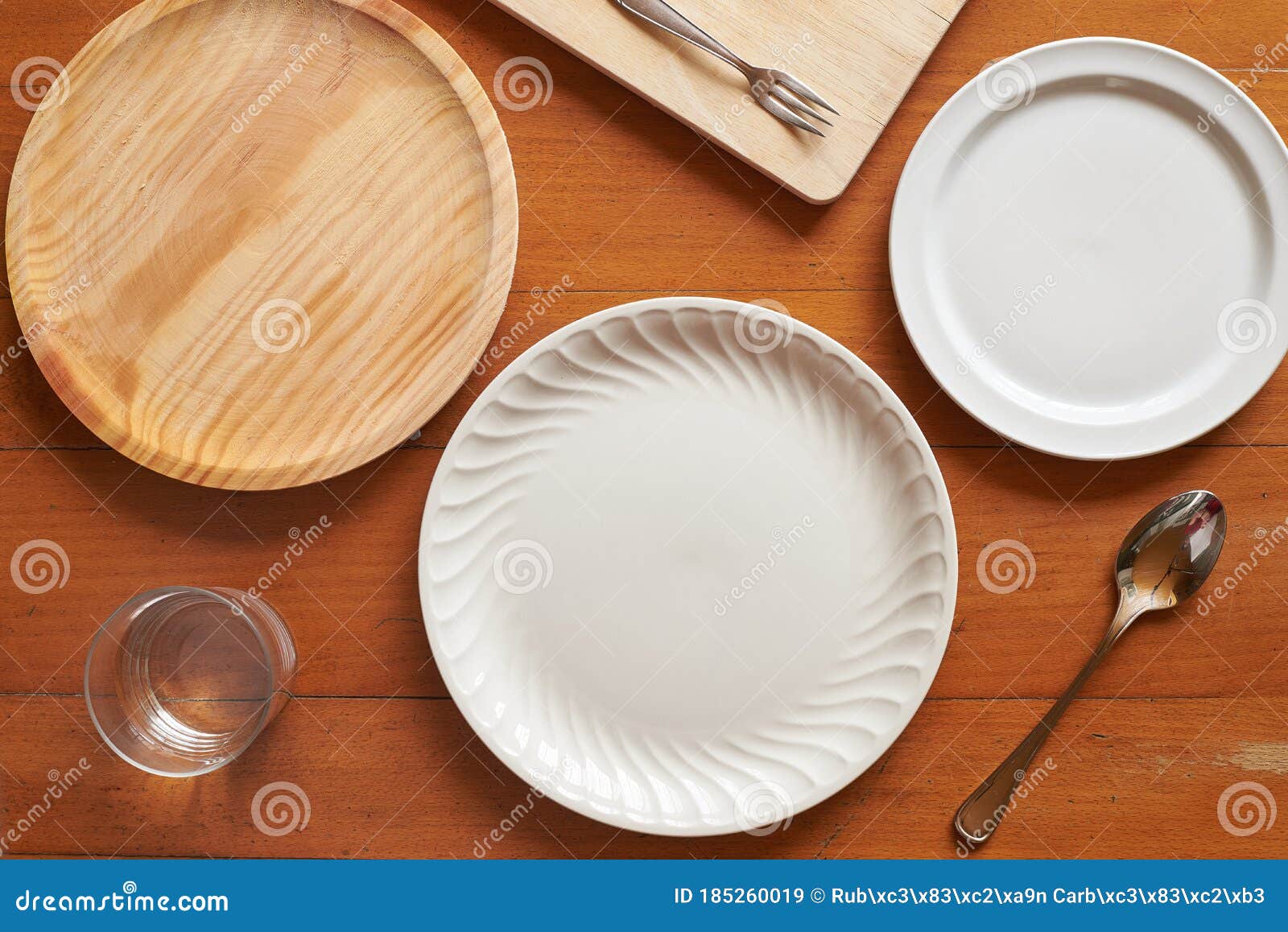 Flat Lay of Three Plates and Some Cutlery Stock Image - Image of ...