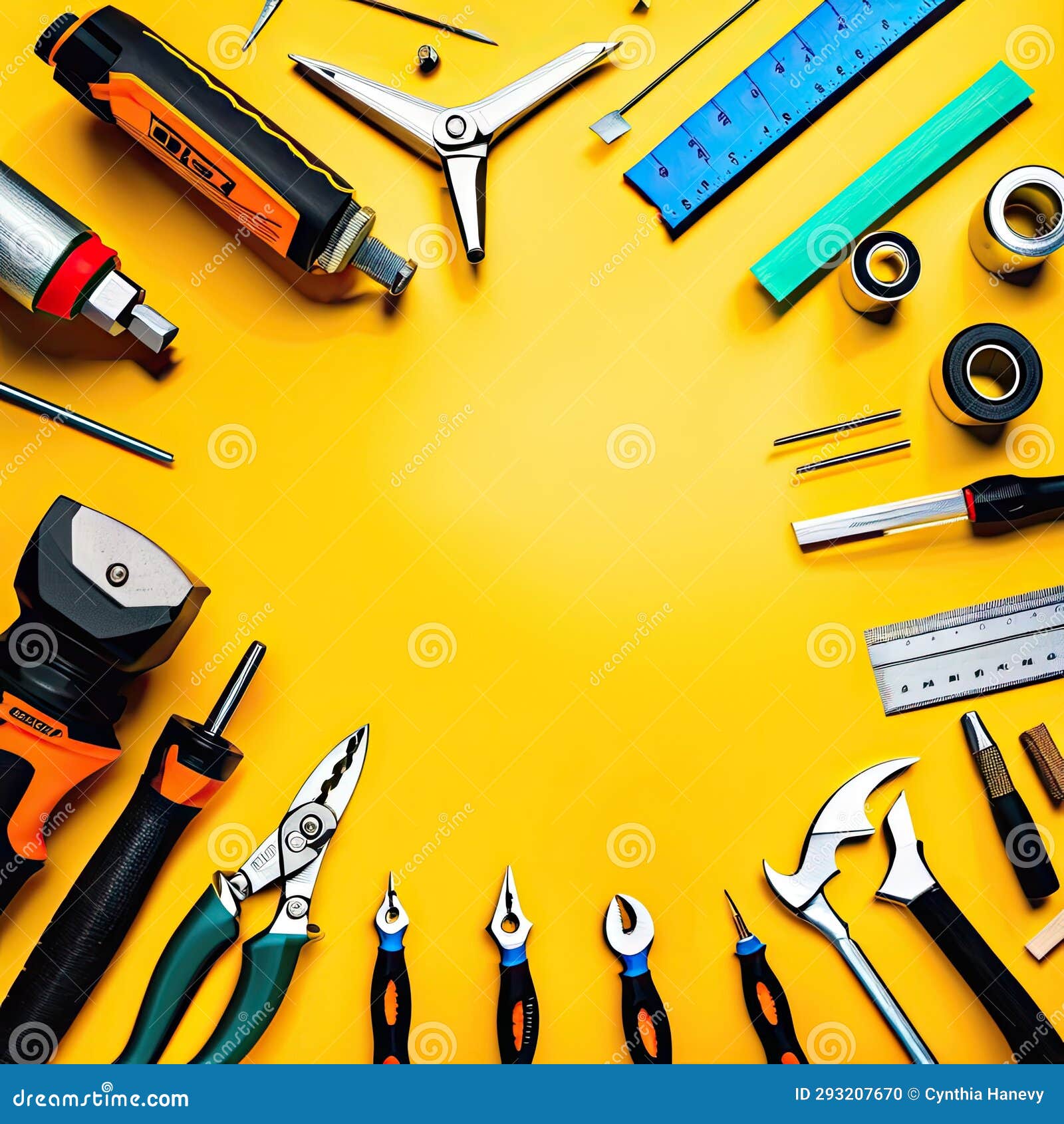 Flat lay of tools stock illustration. Illustration of tools - 293207670