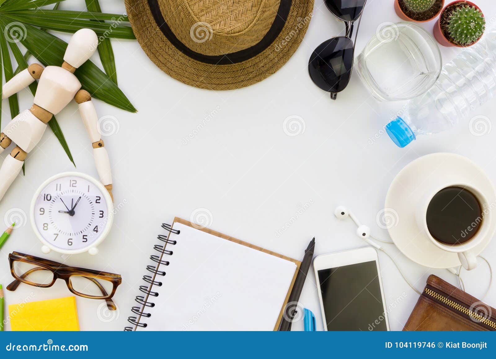 Flat Lay of Top Table with Accessories on White Background with Blank ...