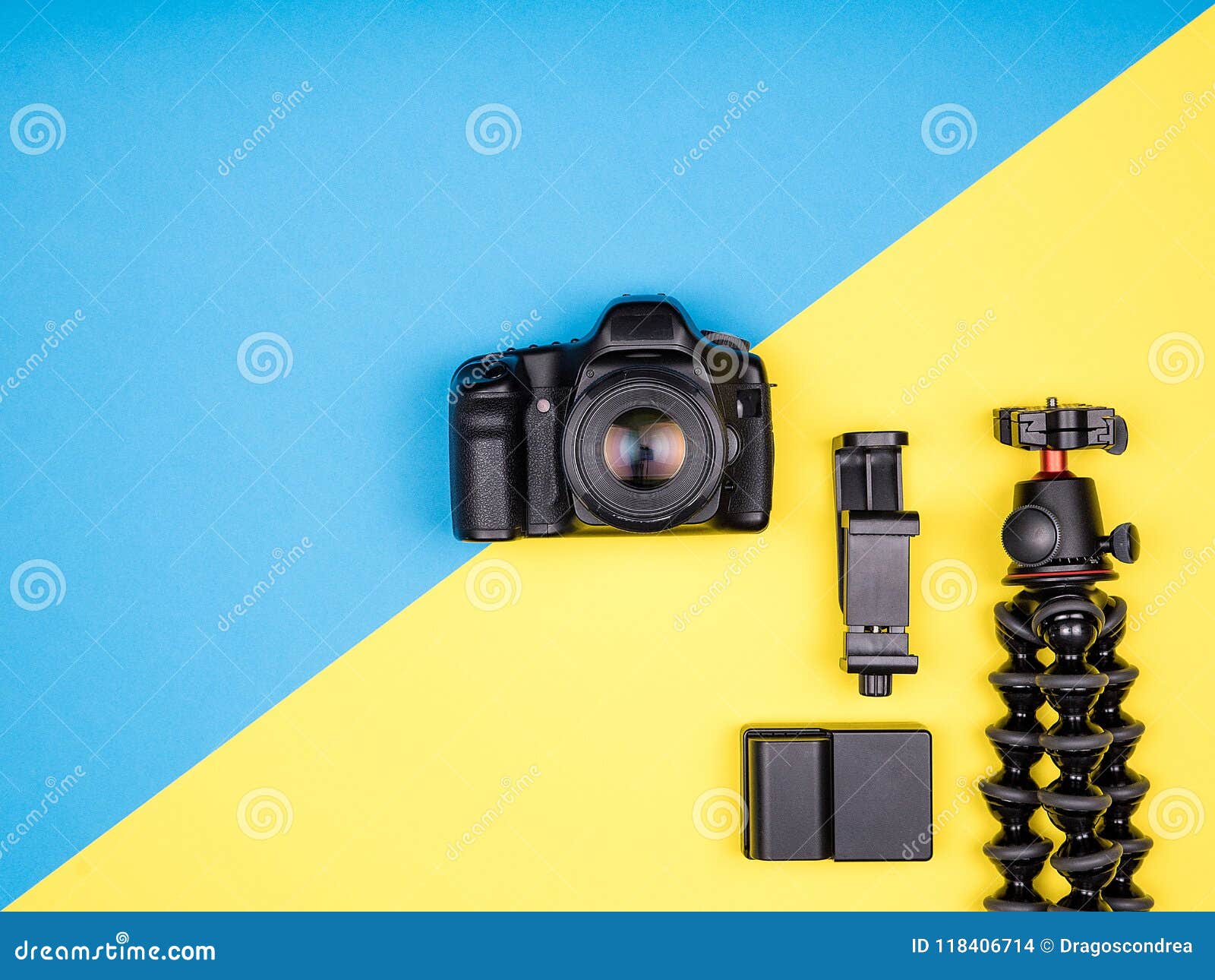Flat Lay Top View of Camera with Accessories Stock Photo - Image of ...