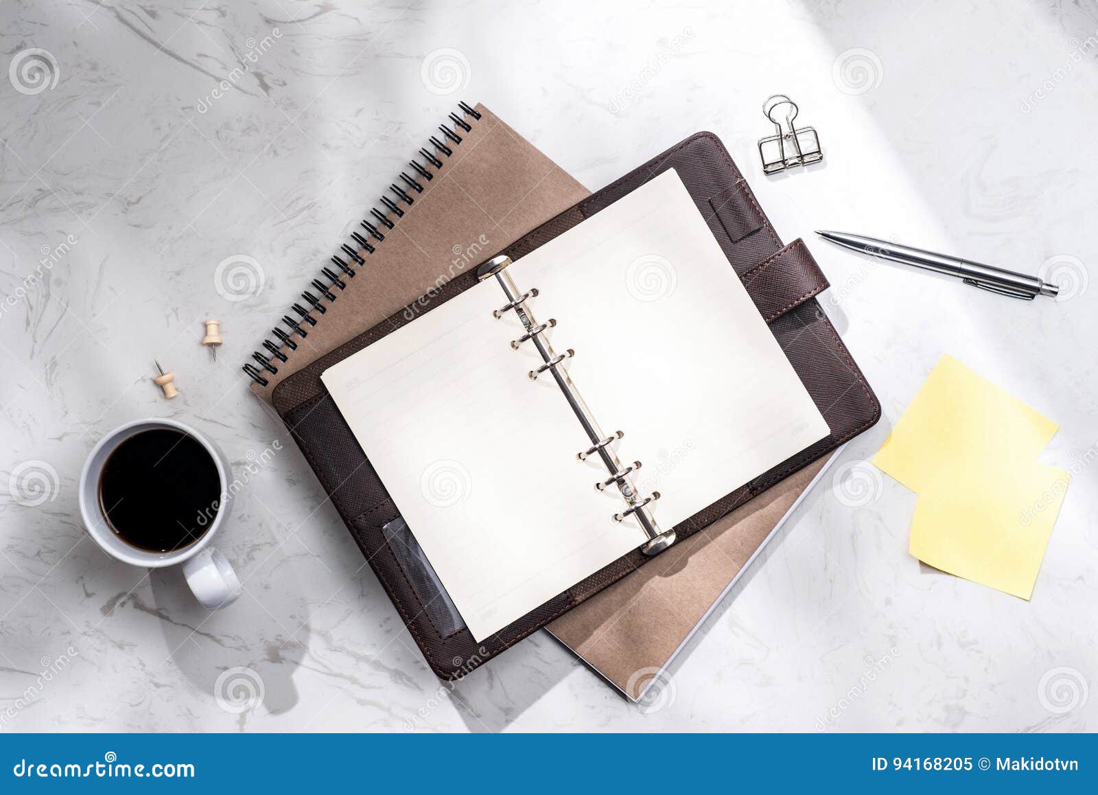 Flat Lay, Top View of Open Notebook and Other Supplies. Stock Image ...